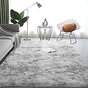 ROCYJULIN Area Rugs 5x7 for Bedroom, Thickened Fluffy 5x7 Area Rugs for Living Room, Ultra Soft Non-Slip Large Shag Fuzzy Rug for Nursery, Kids, Girls, Boys, Silver Grey