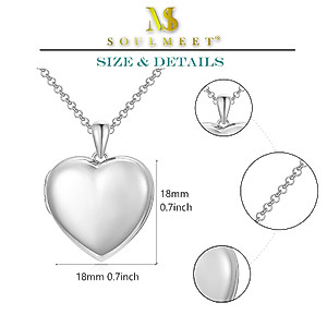SOULMEET 10k White Gold Minimalist Style Blank Heart Locket Necklace That Holds Pictures Photo Locket Necklace, 20" Gold Plated Silver Chain (Locket only)