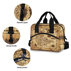 Lunch Bag for Kids Pirate Treasure Map Insulated Cooler Lunch Box Large Capacity Lunch Organizer for Boys Girls