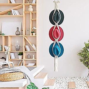 2Pcs Boho Hat Hangers, 5.74ft Macrame Hat Hangers Handmade Cotton Rope Woven Hat Hangers Bohemian Cap Holder Decorative Weaving Hanging Hat Organizer for Display Beach Hat Sun Hat Wide Brim Caps