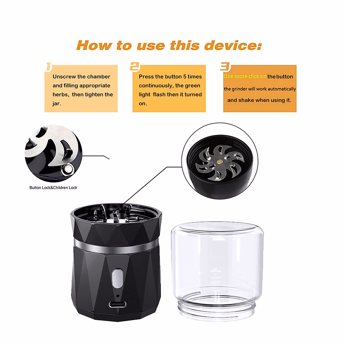 Electric Spice and Herb Grinder, Dry Herb Mini Electric Grinder Compact Herb Grinder with 1.7oz/50ml Herb Jar and Mini Spoon