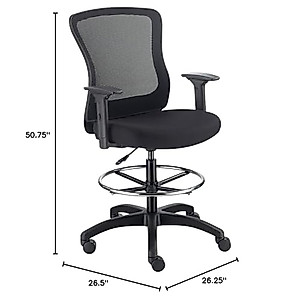 Global Industrial Mesh Back Task Stool, Black, Adjustable Arms, High Back