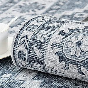 jinchan Area Rug 2x7 Washable Rug Runner Rug Hallway Rug Vintage Carpet Indoor Kilim Rug Grey Blue Traditional Overdyed Retro Gray Accent Rug Non Slip for Kitchen Bathroom Living Room Bedroom