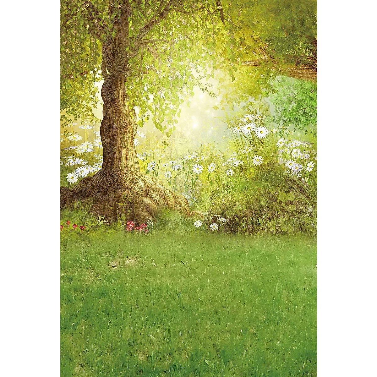 AOSTO 5x8ft Easter Photography Backdrop Spring Woodland Green Grass Flower Baby Warm Background XT-3992