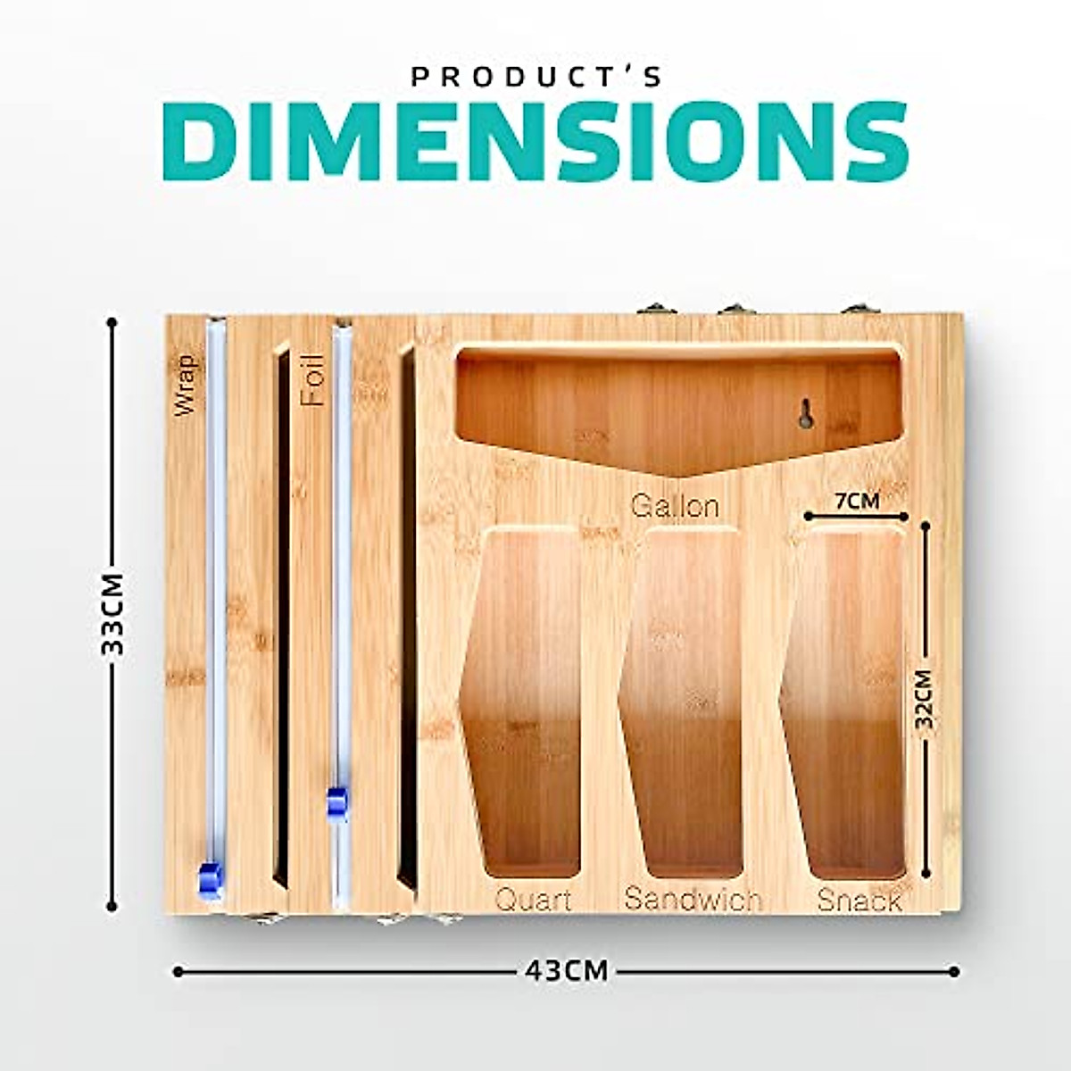 Bamboo Ziplock Bag Organizer for Drawer- 2 in1 Ziplock Bag Storage Organizer with Foil and Plastic Wrap Organizer- Ziplock Bags Organizer Compatible with Gallon, Quart, Sandwich, and Snack Bags