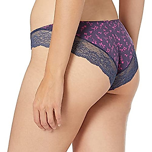 Maidenform Women's Underwear Back, Tanga Lace Thong Panties (Retired Colors), Falling Ditsy Print/Navy, 6