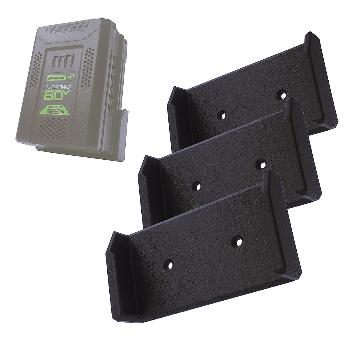 Wall Mount Organizer for Greenworks 60v & 80v Batteries | Electric Power Tools & Lawn Mower Power Storage | 3-pack