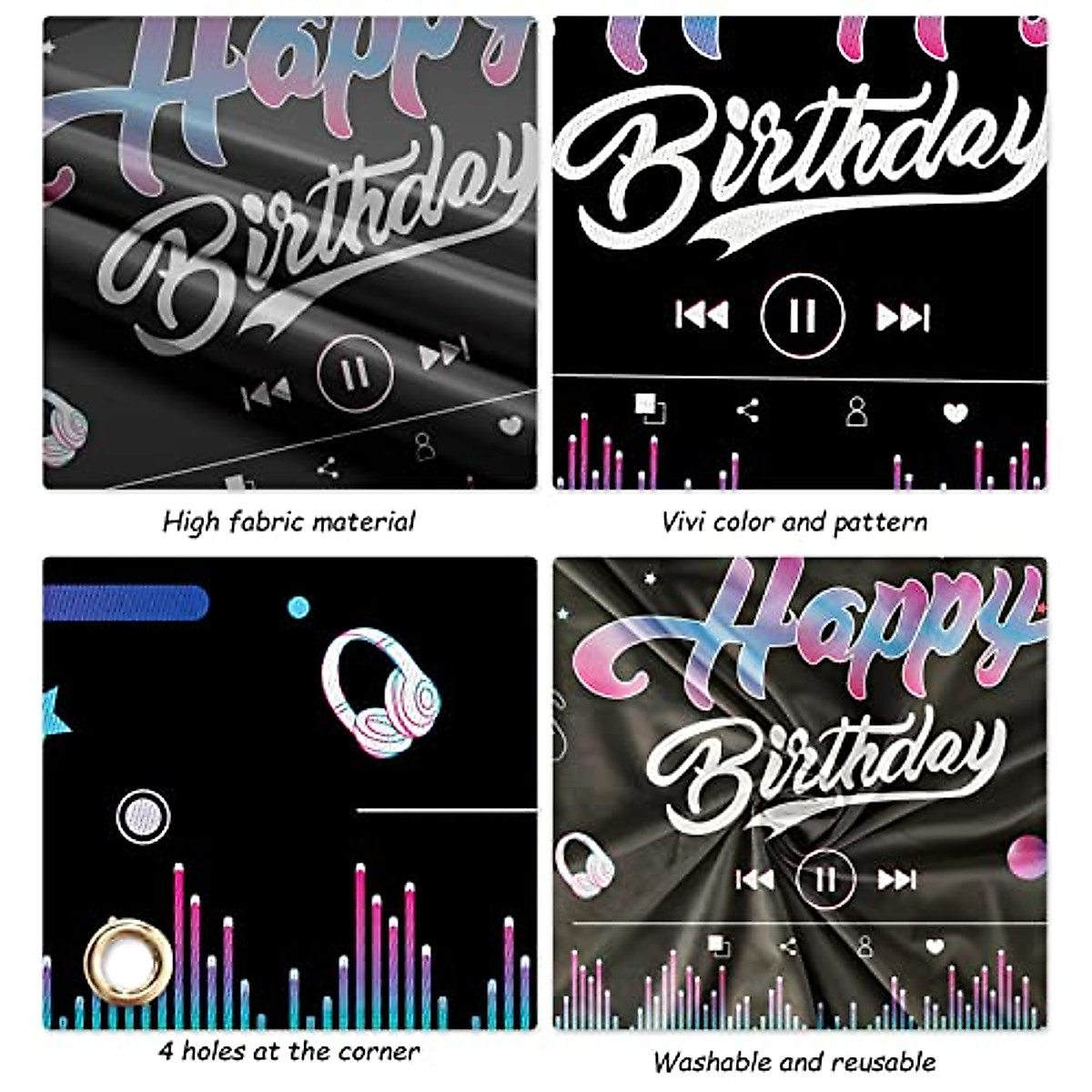 Music Happy Birthday Party Decorations Hot Pink Black Peacock Blue Balloons Garland Arch Kit with Musical Backdrop Social Media Banner for Birthday Party Supplies Photography