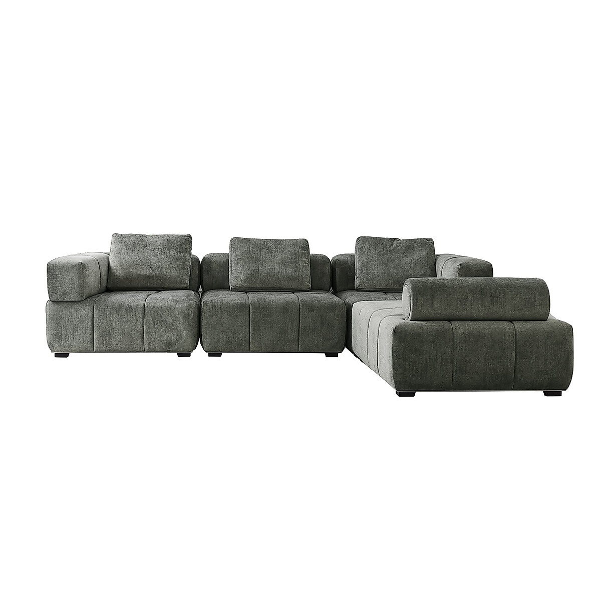 Acanva Convertible Modular Sectional Sofa, Modern L-Shaped Couch for Living Room and Lounge with Removable Ottoman Flannel Upholstered, 4 Piece Set, Grey