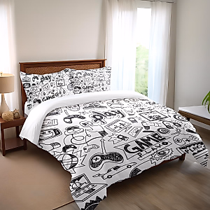 Vichonne Gaming Comforter Sets for Boys Teen Full Size,Kids Video Games Bedding Set Sketch Style Athletic Racing Game Design Bedroom Home Decor