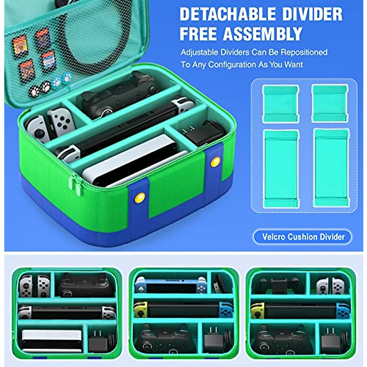 Kawaye Switch Case for Switch/Switch OLED & Switch Accessories, Protection Switch Travel Case for Nintendo Switch Console, Portable Switch Carrying Case Storage Messenger Bag Travel Case,Green-Blue