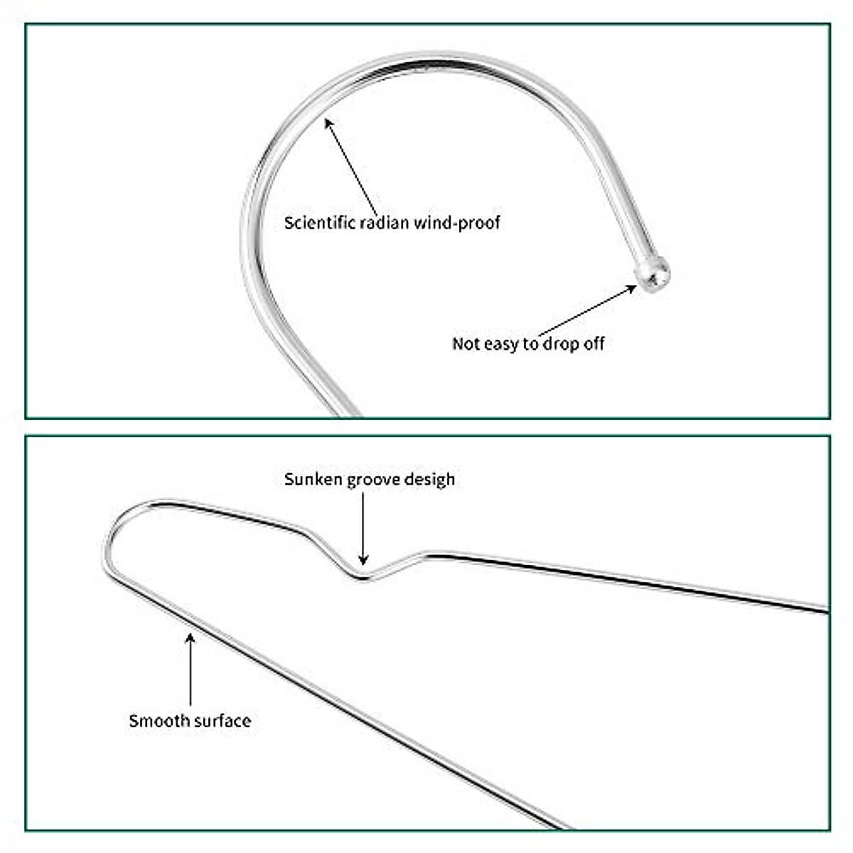 WYCQKL Coat Hanger 50 Pack Wire Hangers with Non Slip Grooves Stainless Steel Hangers 16.5in