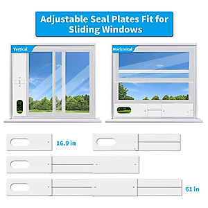 Upgraded Portable Air Conditioner Window Seal Kit, Suitable for All Exhaust Hose of 5.1 Inch/5.9 Inch, Adjustable Length AC Window Vent Kit Plates with Universal Coupler Adapter for Sliding Windows