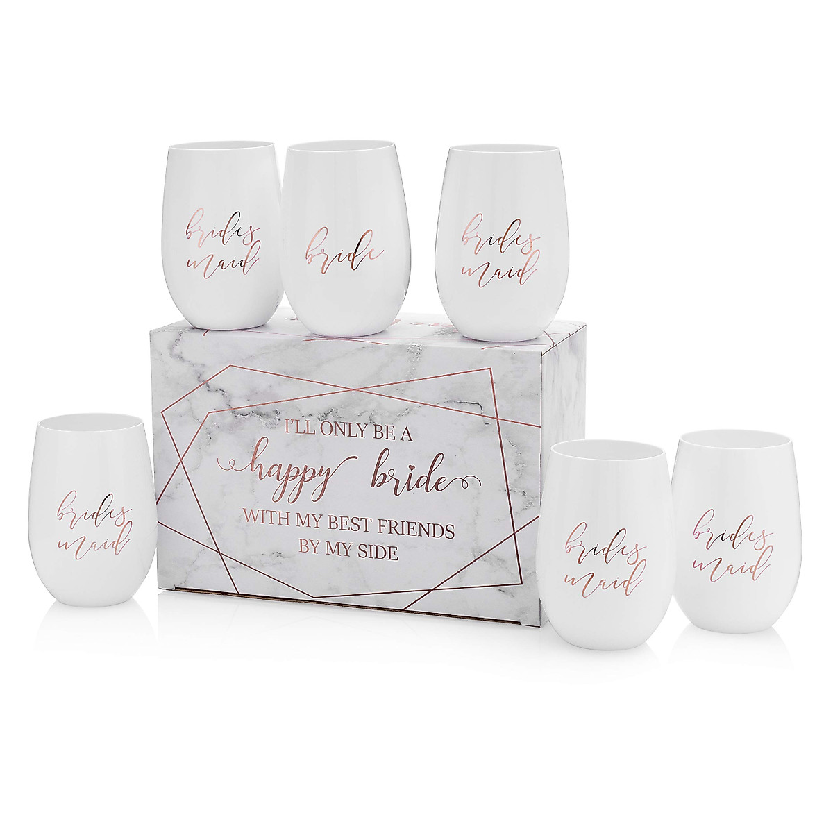 Loco Llama Classy Bride & Bridal Party Proposal Wine Glasses - 100% Unbreakable Tritan Plastic with Foil Accents - 16 ounces (Matron of Honor, 1)