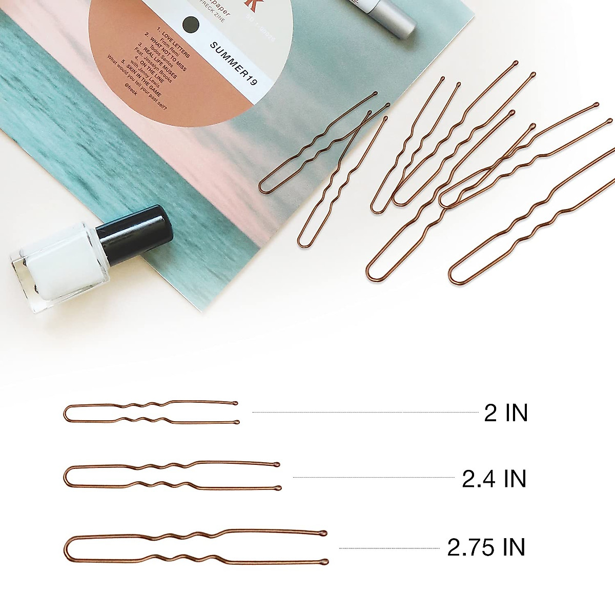 HOYOLS U Shaped Assorted Size Hair Bobby Pins, Metal Bun Clips Hairpin Crimped Design with Ball Tips for Women Girls Grips Hairstyle, 150 Count Bulk Pack (Brown)