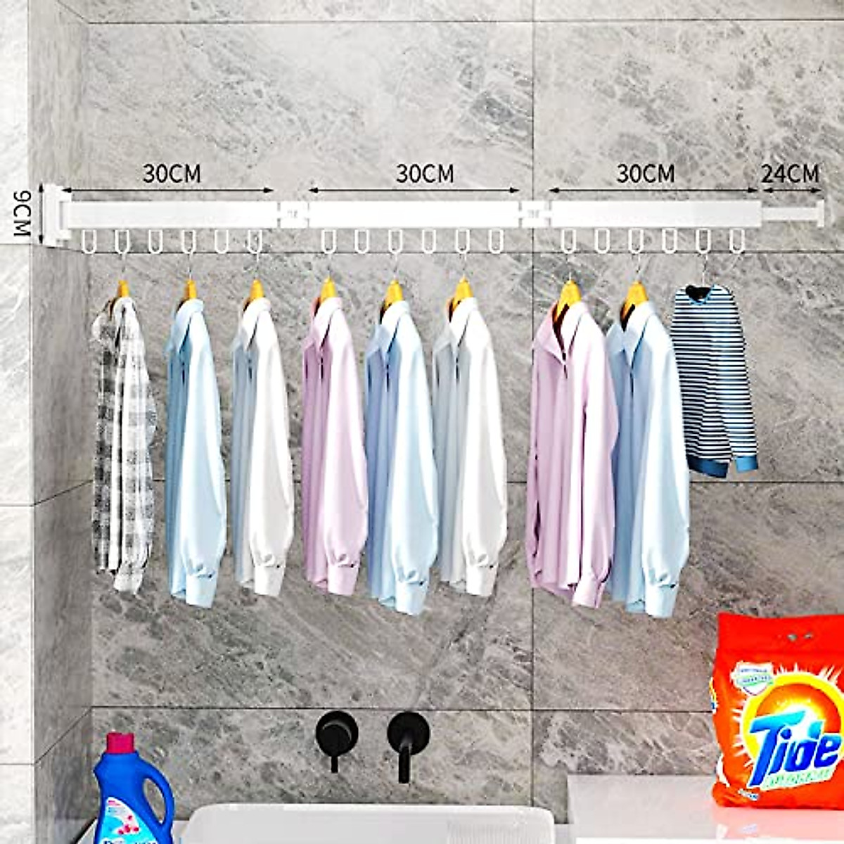Wixann Clothes Drying Rack Wall Mount, Retractable Clothes Hanger with 18 Movable Hooks, Foldable Clothes Rack for Balcony, Laundry, Bathroom, Patio(White)