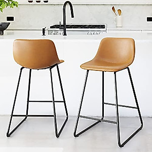 Alexander Indoor/Outdoor Industrial Faux Leather Bar Stools Set of 4,Urban Armless Dining Chairs With Metal Legs, Modern Counter Height Barstools For High Table Home office Kitchen Island Chair 24"