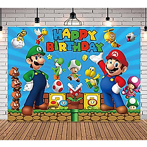 Cartoon Game Gold Coins Super Mario Happy Birthday Theme Photography Backdrops 5x3ft Kids Baby Shower Birthday Party Decor Photo Backgrounds Cake Table Decor Supplies