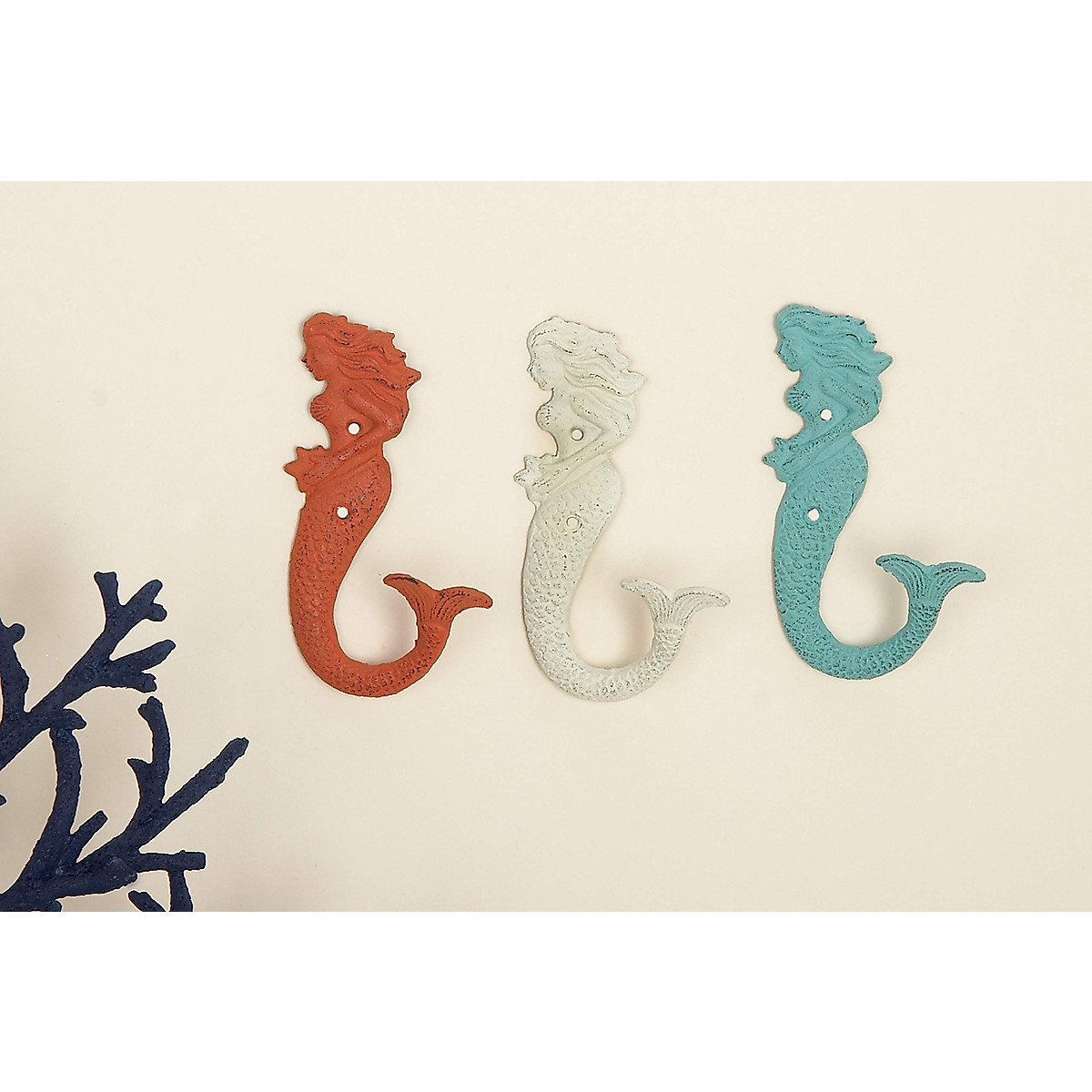 Deco 79 Metal Solid Wall Hook, Set of 3 4"W, 7"H, Multi Colored