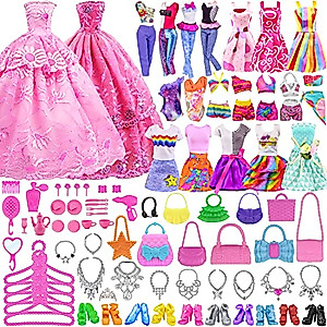 ZITA ELEMENT 11.5 Inch Girl Doll Closet Wardrobe with Clothes and Accessories Set 101 Pcs Including Wardrobe Suitcase Clothes Dresses Swimsuits Shoes Hangers Necklace Bags and Other Stuff