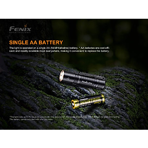 Fenix E12 v2.0 EDC Flashlight, 160 Lumen with 1x AA Battery and LumenTac Battery Organizer