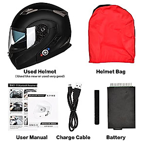 FreedConn Motorcycle Bluetooth Helmet,Bluetooth Integrated Modular Flip up Full Face Motorcycle Helmet,Dual Visor Modular Bluetooth Helmet,DOT Approved Helmets with Gloves(Matte Black,Large)