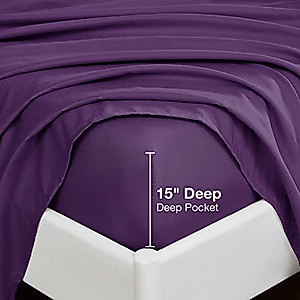 softan King Size Sheet Set - Soft King Bed Sheets - Brushed Microfiber Fitted Sheet with 15" Deep Pockets - Breathable 4 Pieces Sheet Set for King Bed - Bedding Sheets & Pillowcases, Purple
