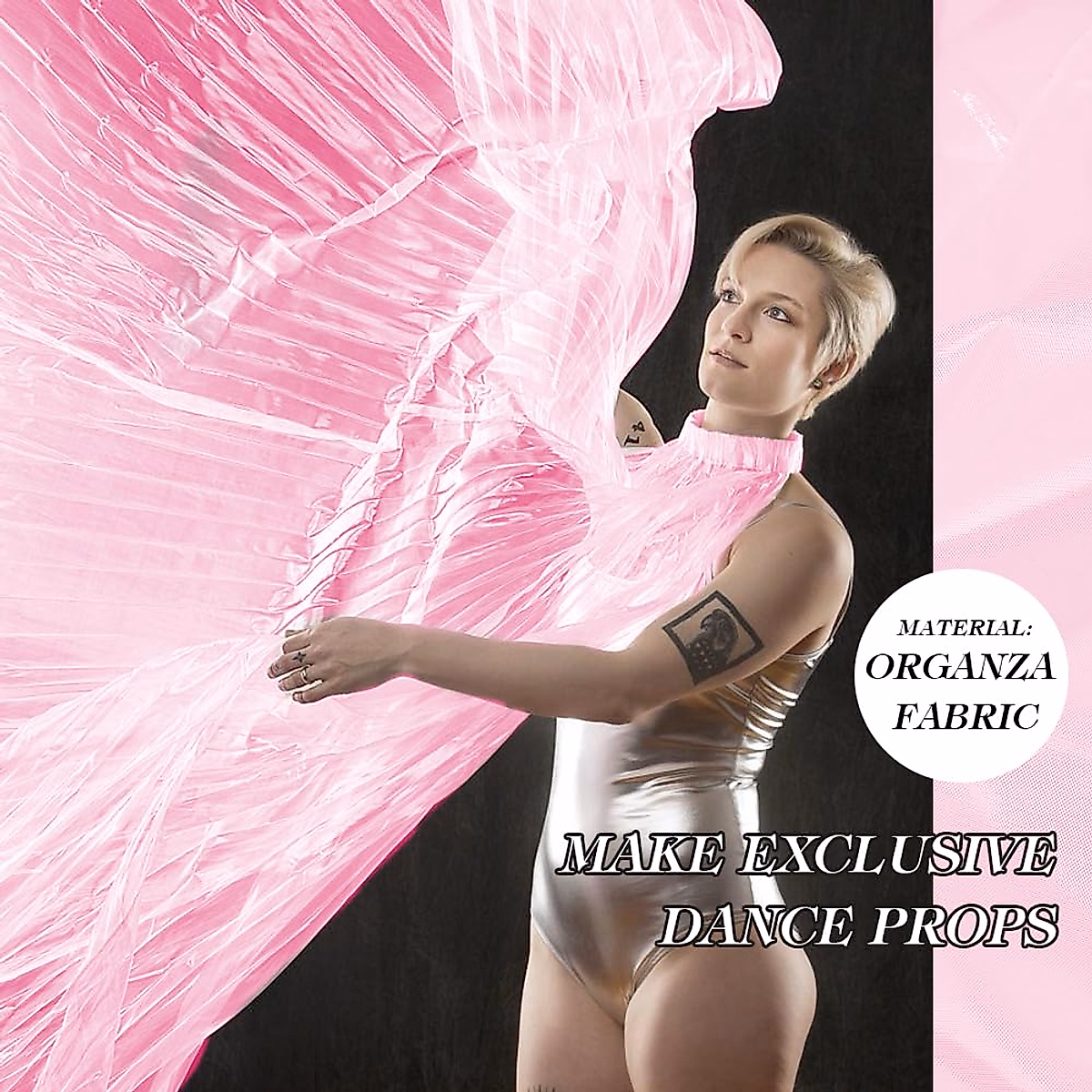 AHANDMAKER Sheer Iridescent Organza Fabric 59 Inch Wide 11 Yards Precut Silky Shiny Organza Fabrics for Shiny Photography Background, Wedding Dress, Fashion, Crafts, DIY Supplies - Pink