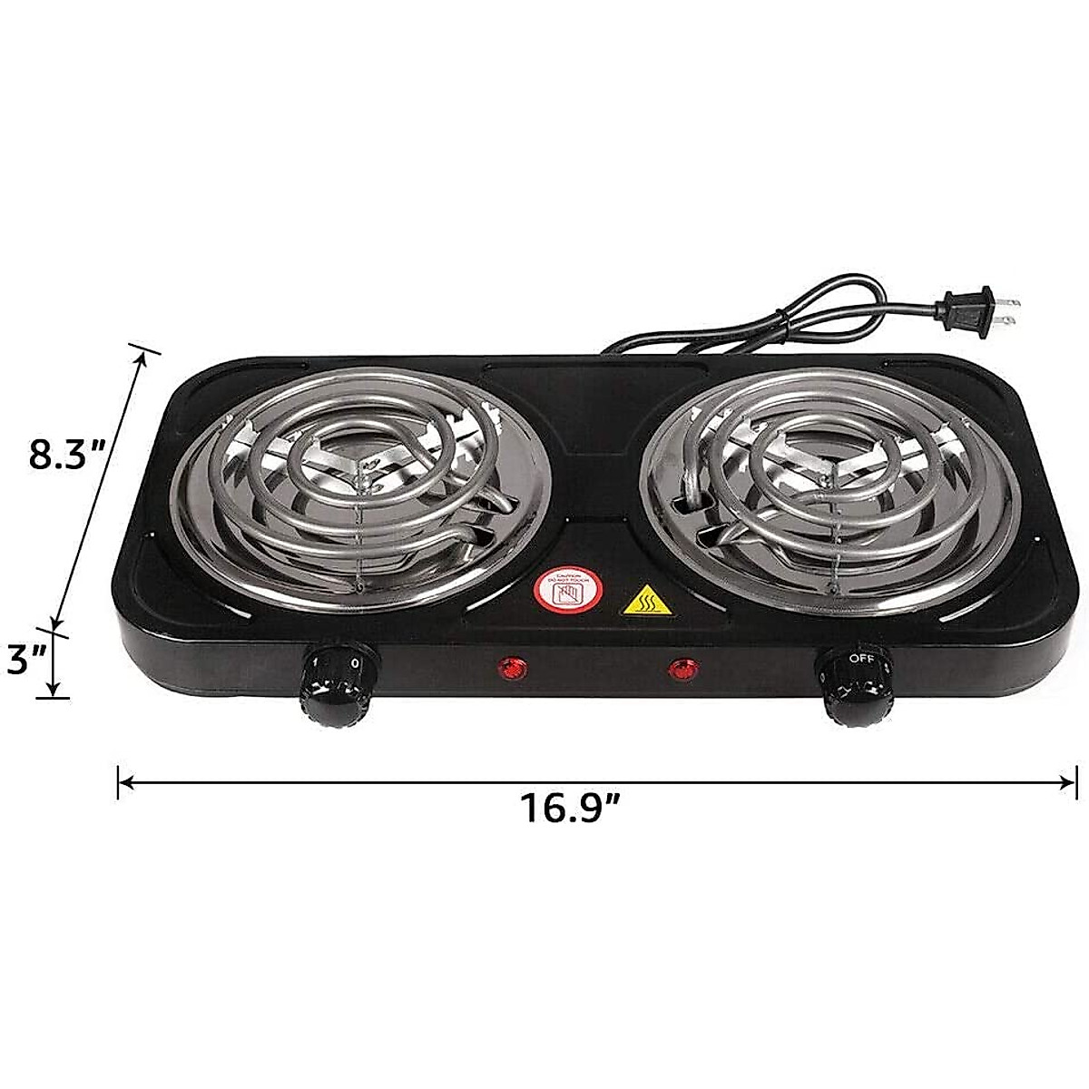 Timoau Double Countertop Portable Small Buffet Coiled, 2000W Electric Hot Burner Stainless Steel Electric Stove with 5 Level Temperature Control, Charcoal Burner for Camping&Cooking (Double Coil Burner)
