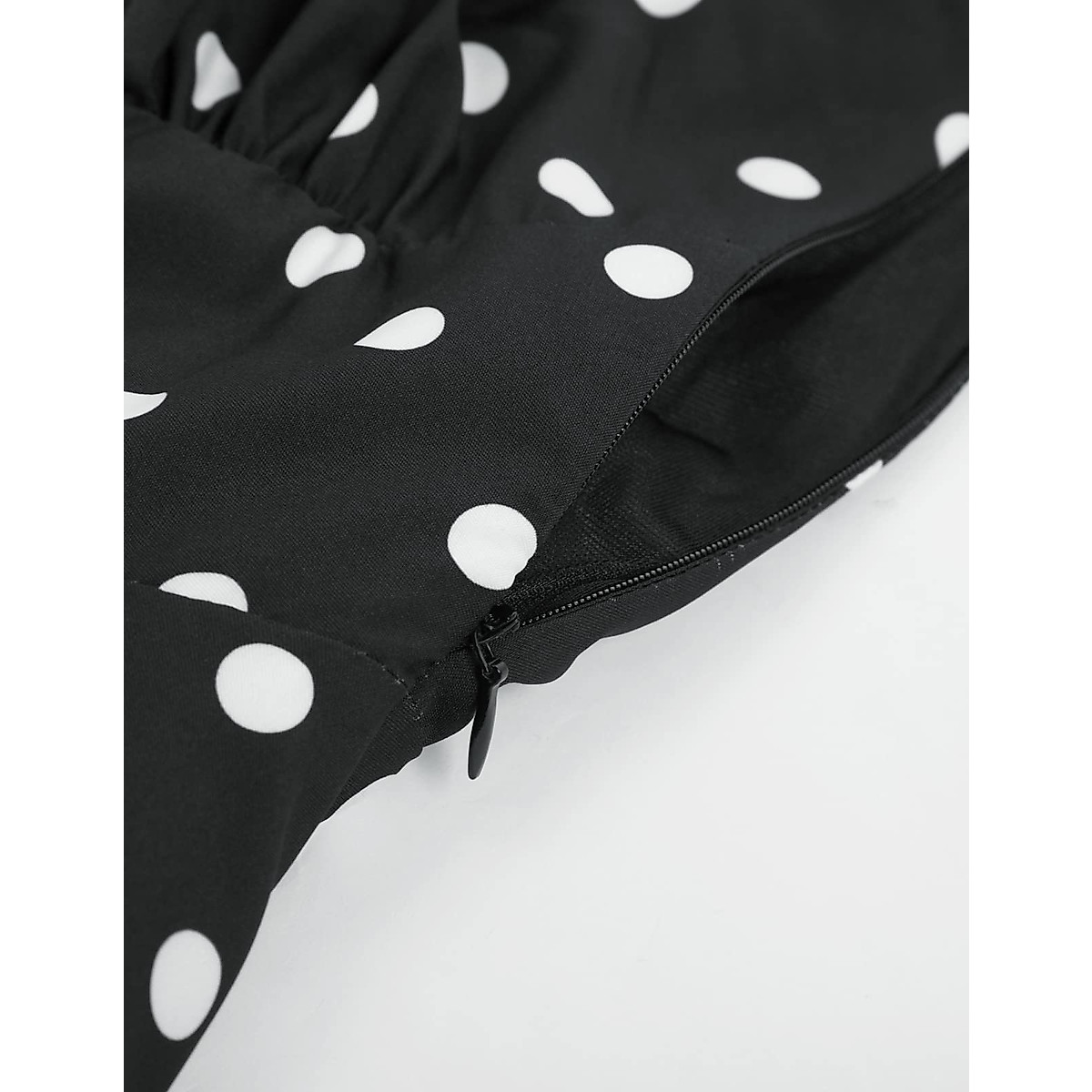 Vintage Dress for Women 1950s Summer Spaghetti Strap Ruched A-Line Flowy Swing Dress Black Polka Dot Dress L