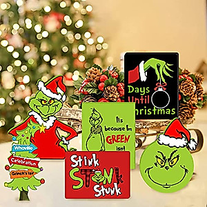 Christmas Tiered Tray Decorations Set Gifts (Tray Not Included) -𝑮𝒓𝒊𝒏𝒄𝒉𝒔 Christmas Decor,Grinchmas Table Top Xmas Christmas Party Decorations (Green-B)