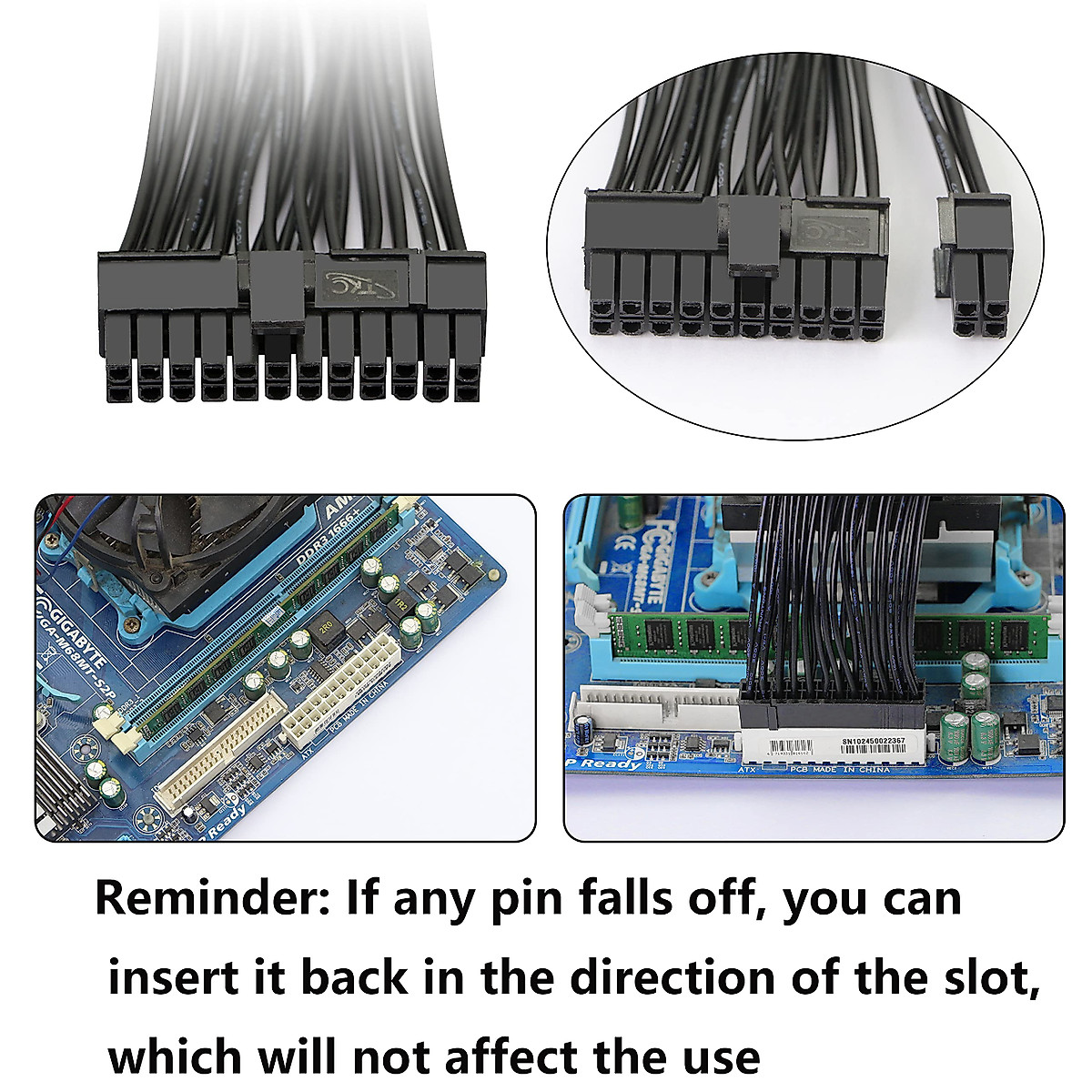 GELRHONR PSU Power Supply 24-pin ATX Motherboard Splitter Cable,24pin(20+4) for Dual ATX Motherboard Extension Cable PSU Female to Male Y Adapter Cable -1Ft