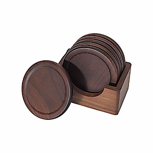 Walnut Dark Wood Coaster, 6-Piece Coaster Set, Holder Included, Wood Coasters,Coffee Coaster, Beer Coaster