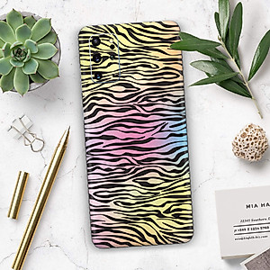 DesignSkinz Rainbow Colored Vector Black Zebra Print Protective Vinyl Decal Wrap Skin Cover Compatible with The Samsung Galaxy S20 (Screen Trim & Back Glass Skin)