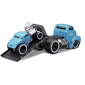 1950 COE Flatbed Truck & 1933 3W Coupe #264 Matt Light Blue w/Graphics (Weathered) Pablo's Customs 1/64 Diecast Model Cars by Muscle Machines 11533