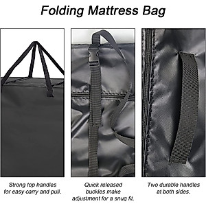 Joymo Foldable Mattress Storage Bag for 6" Queen, Waterproof Folding Mattress Moving Bag for Memory Foam Guest Bed, Dustproof Heavy Duty Tri-Fold Floor Mattress Carrying Case (61"x28"x18")