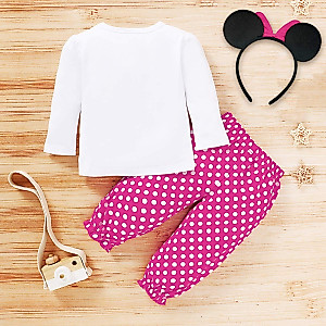 ODASDO Toddler Baby Girl 2nd Second Birthday Party Cake Smash Outfit Cotton Long Sleeve T-shirt Top Pants Ear Bowknot Headband 3pcs Clothes Set Photo Props Hot Pink 18-24 Months