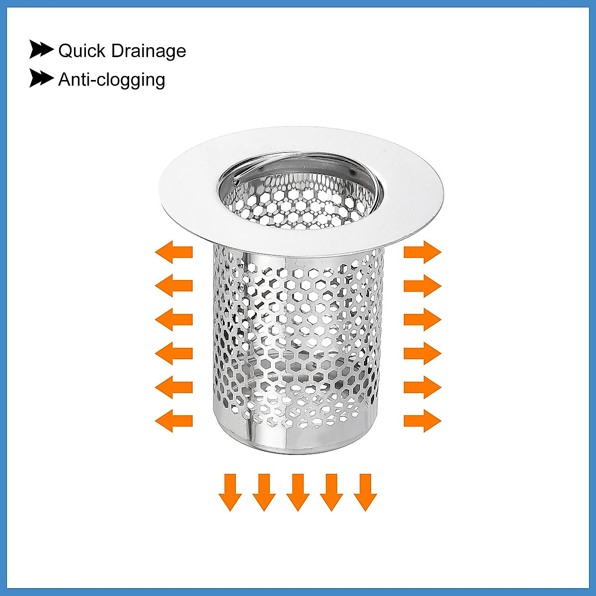 uxcell 2 Pack Shower Drain Strainer, 2" x 2.2" Stainless Steel Floor Drain Strainer Deep Sink Hair Catcher for Kitchen Bathroom Balcony Floor Drain, Fit Hole Size from 1.38" to 2.17"