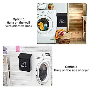 Gdfjiy Magnetic Lint Bin for Laundry Room, Wall Mounted Lint Bin, Dryer Lint Holder Bin, Metal Farmhouse Lint Trash Can with Lid, Laundry Room Decor, Organization and Storage Tin (Black)