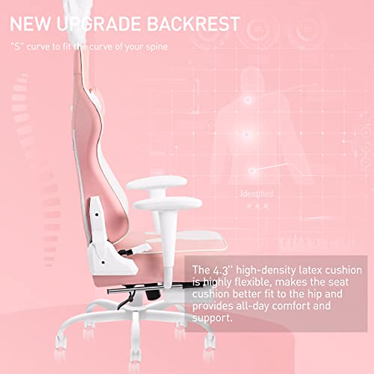 JOYFLY Pink Gaming Chair, Gamer Chair with Footrest for Girls Ergonomic Racing Style Computer PC Office Chair with Bunny Ears for Adults Teens, Headrest and Lumbar Support, 350lbs, Gift, Pink