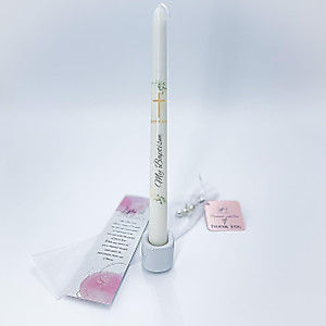 Baptism Taper Candle, Unique Taper Candles, Unscented White Premium Wax, Great for Religious Celebration, Christening, Confirmation, Special Events or Gift, Velas de Bautizo (Baptism)