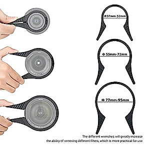 3 Packs Camera Lens Filter Wrench Kit, CPL UV ND Filter Removal Wrench Tool Set, Fit 37mm-52mm 55mm-72mm 77mm-95mm Lens Thread for Canon Nikon Sony Fujifilm Olympus Panasonic and Other Camera