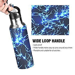 Kigai Blue Lightning Stainless Steel Sports Water Bottle BPA-Free Vacuum Insulated Leakproof Wide Mouth Flask with Straw Lid Keeps Liquids Cold or Hot for Gym Travel Camping