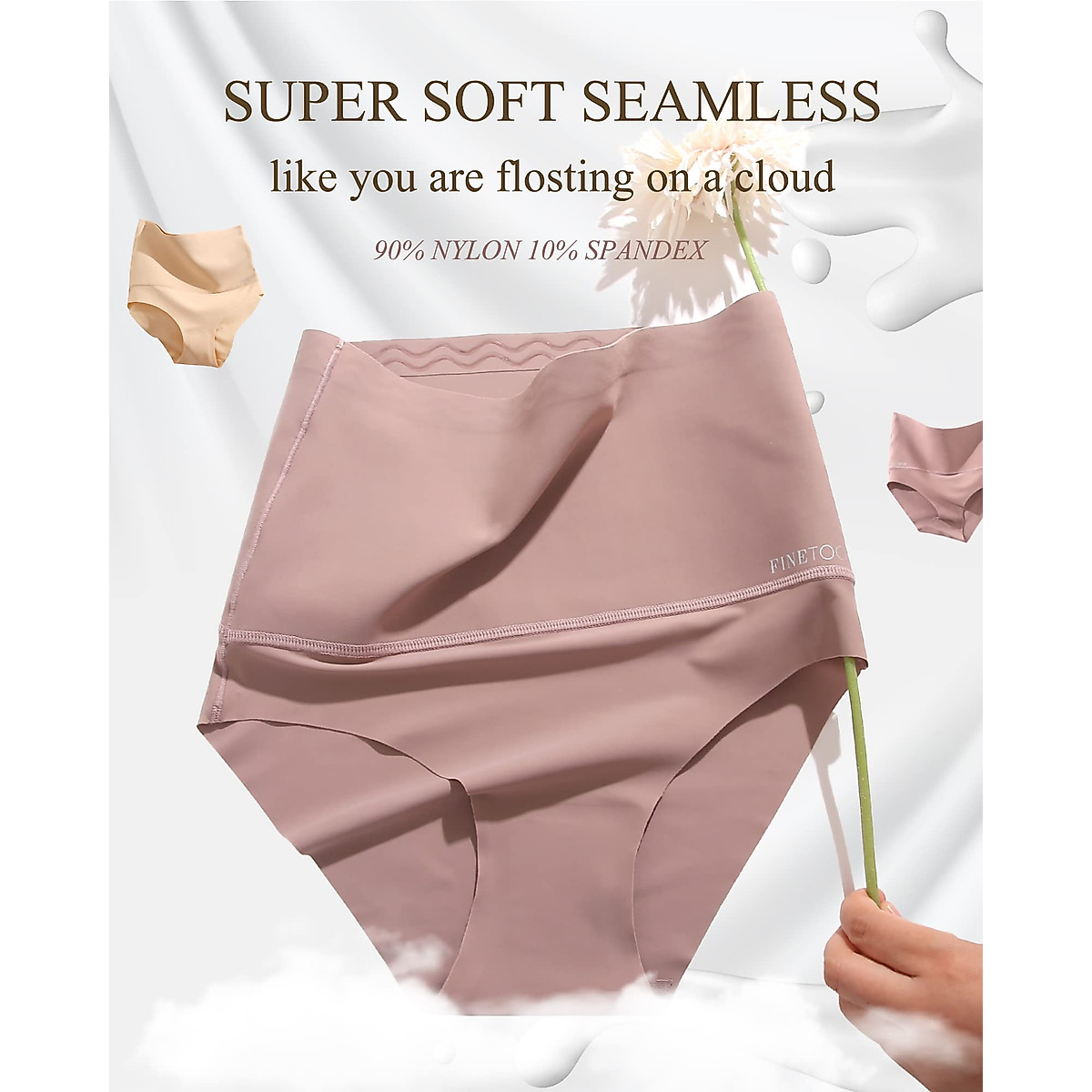 FINETOO Tummy Control Underwear for Women High Waisted Nylon Brief No Show Womens Bikini Seamless Panties 4pack S-XXXL