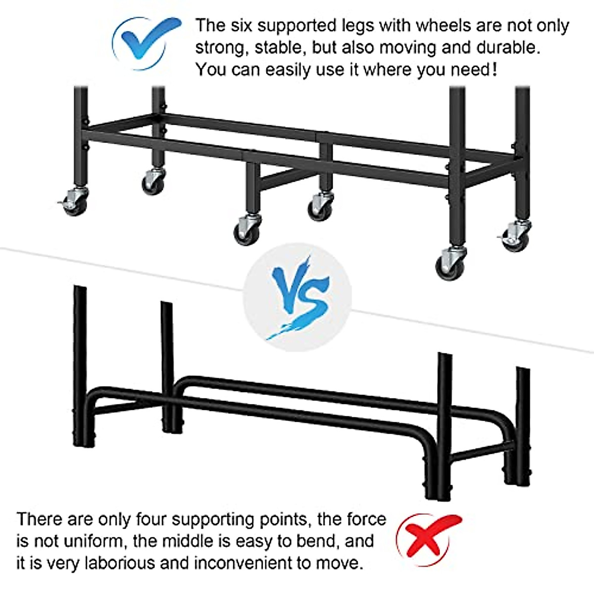 YBING 2.6ft Outdoor Indoor Firewood Storage Rack with Wheels, Assembled Metal Tubular Log Stacker Holder for Patio Fireplace Wood Pile Lumber Storage Stand Cart, Matte Black