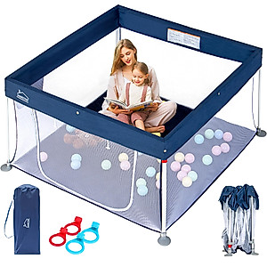 Uamector Foldable Playpen, Baby Playpen for Indoor Outdoor Large Baby Gate Playpen, 51 * 51 Inch Safety Oxford Cloth Folding Baby Fence Kids Play Pen with Anti-Slip Base