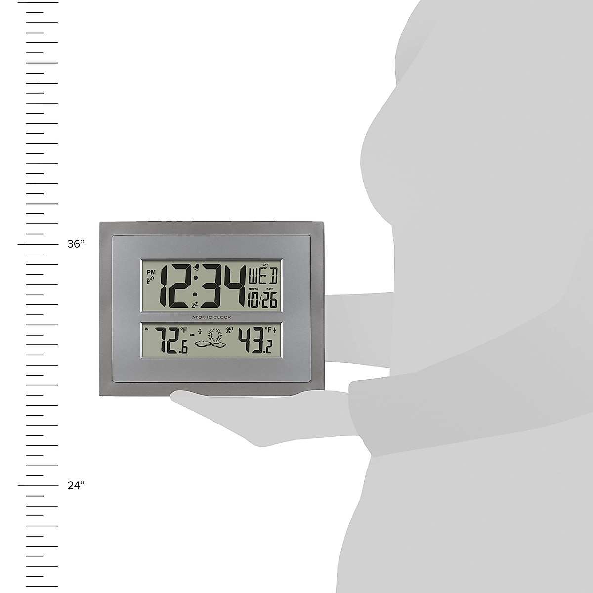 La Crosse Technology 512-85937-INT Atomic Digital Wall Clock with Temperature & Forecast in Gray/Silver