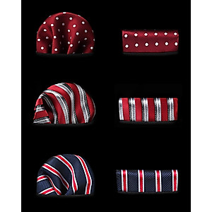 HISDERN Mens Ties Extra Long Ties for Men Big and Tall Red Striped Necktie and Pocket Square Set 63 Inch XL Silk Neckties Collection Handkerchief