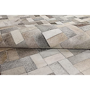 USA RUG Cowhide Grey Patchwork Home Decorative Living Room Area Rug Hand Made Cow Leather Hair (5'x8')