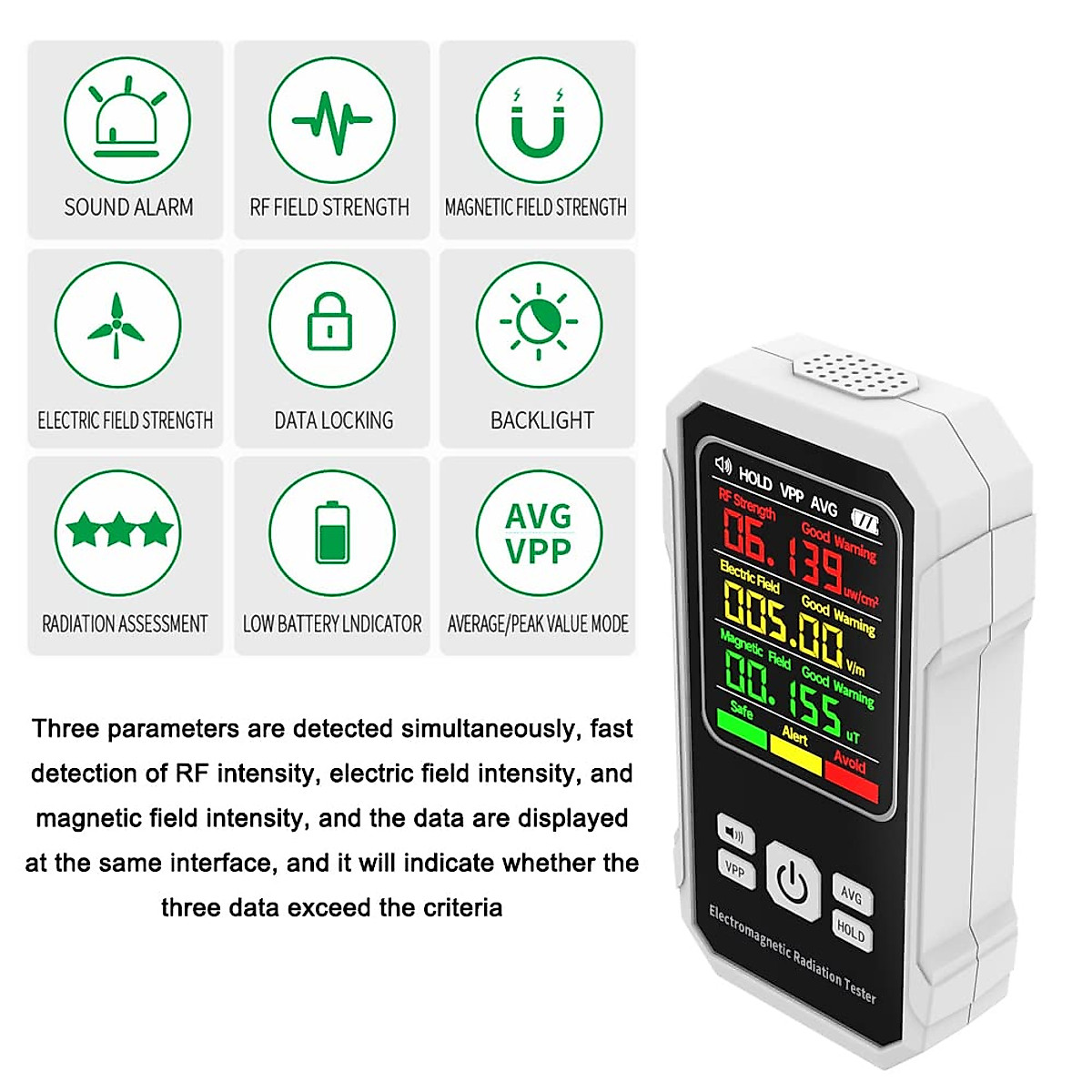 Multifunctional Electroic Radiation Detector Electric Field Intensity Tester Magnetic-Field Intensity Test Meter RF Strength Detection Device with Sound Alarm Function